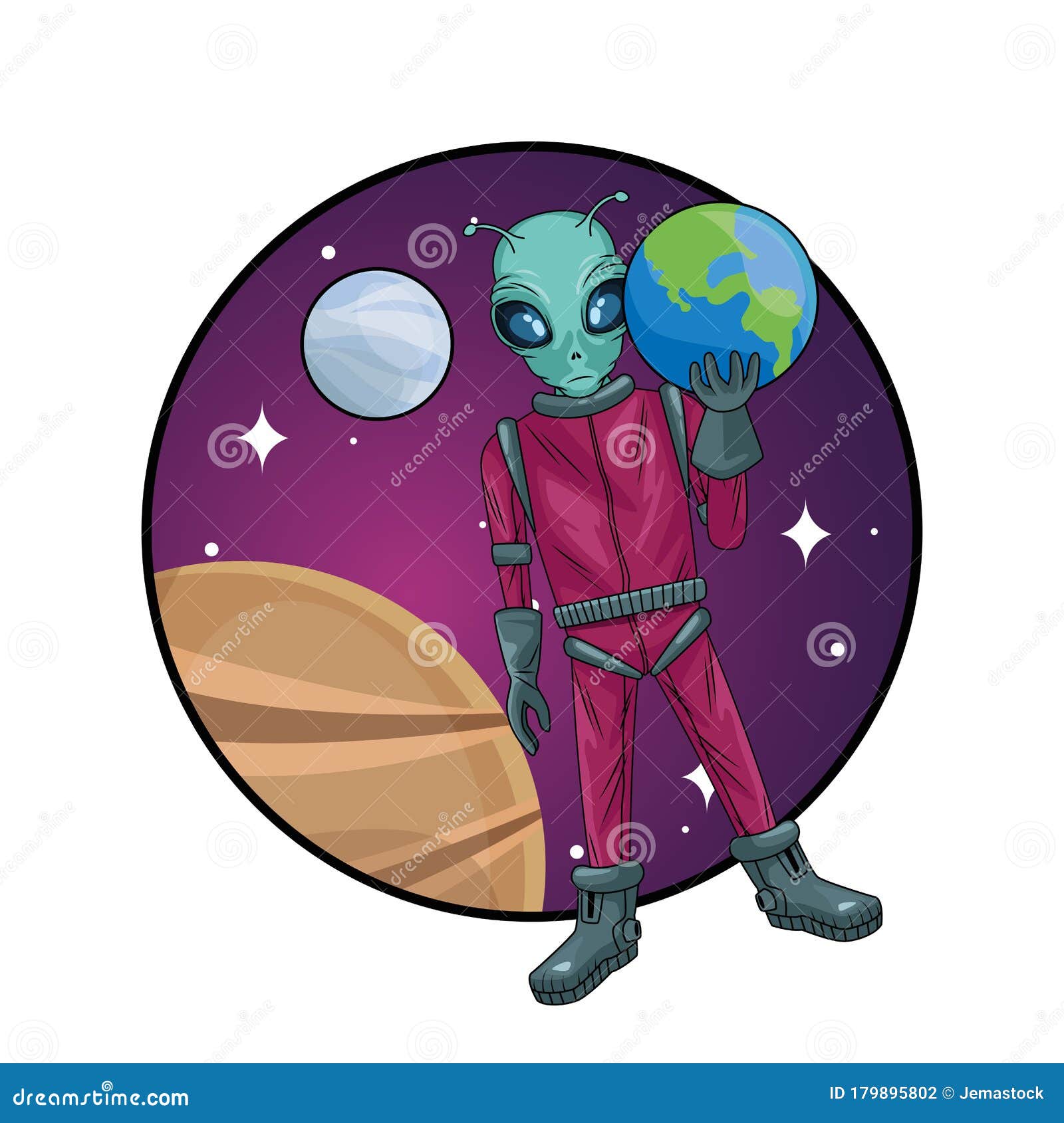 Alien Lifting Earth Planet in the Space Character Stock Vector ...