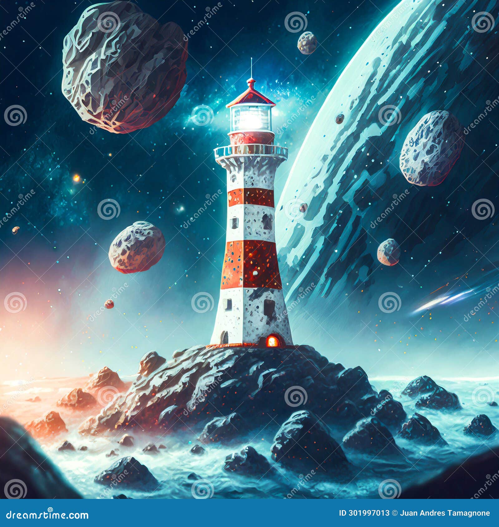 Alien Lighthouse in Celestial Expanse Stock Illustration - Illustration ...