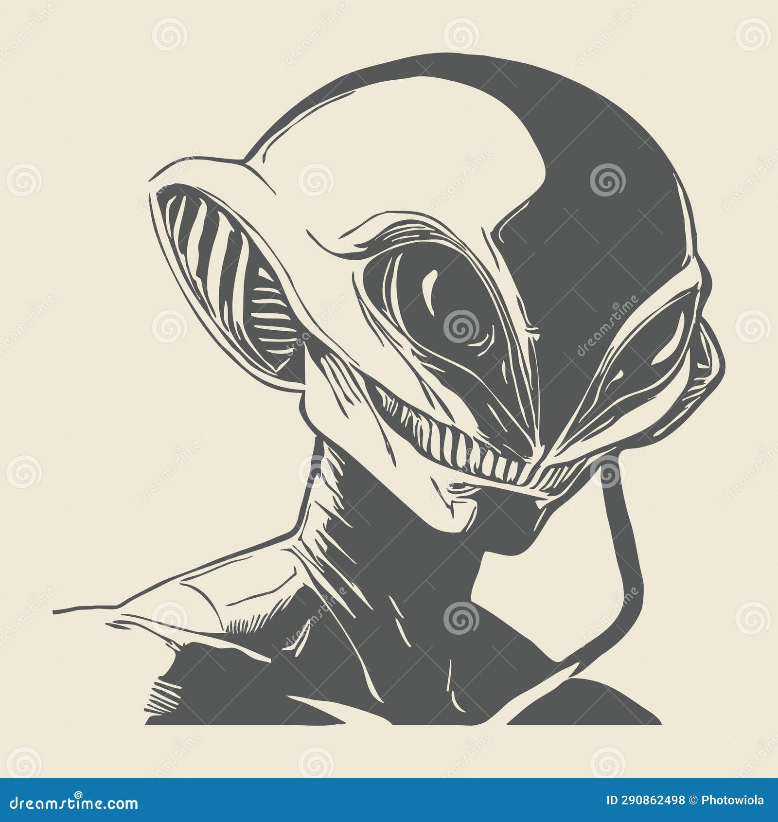Alien. Line Art. Print for T-shirts, Tattoo Design, Pattern for Covers ...
