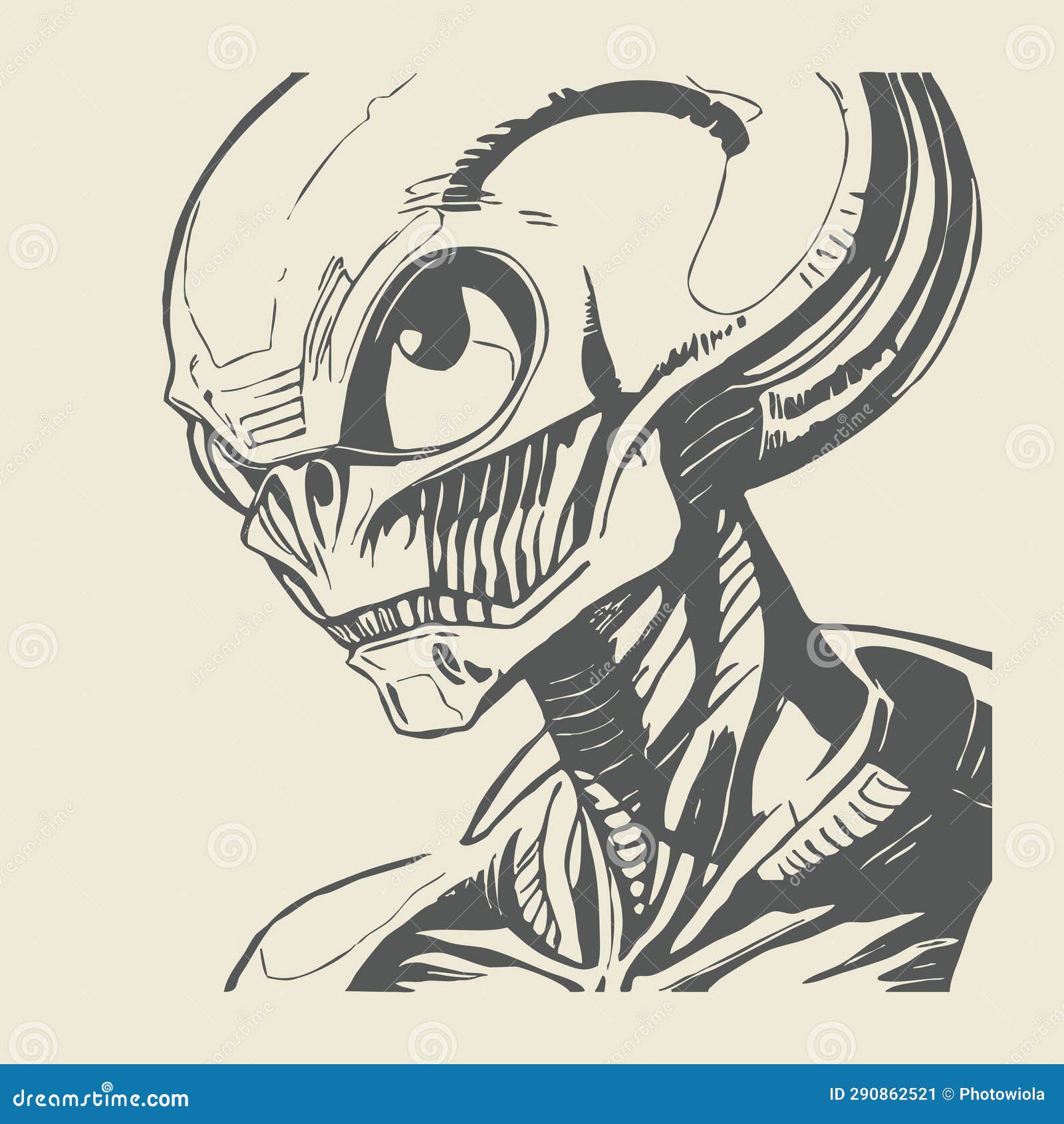 Alien. Line Art. Print for T-shirts, Tattoo Design, Pattern for Covers ...