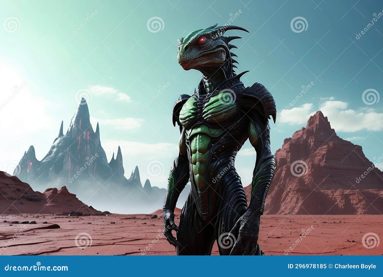 Alien Lizard Man on Red Planet Stock Illustration - Illustration of ...