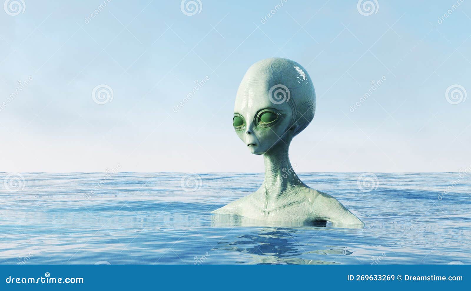 Alien lost in the ocean stock illustration. Illustration of ...