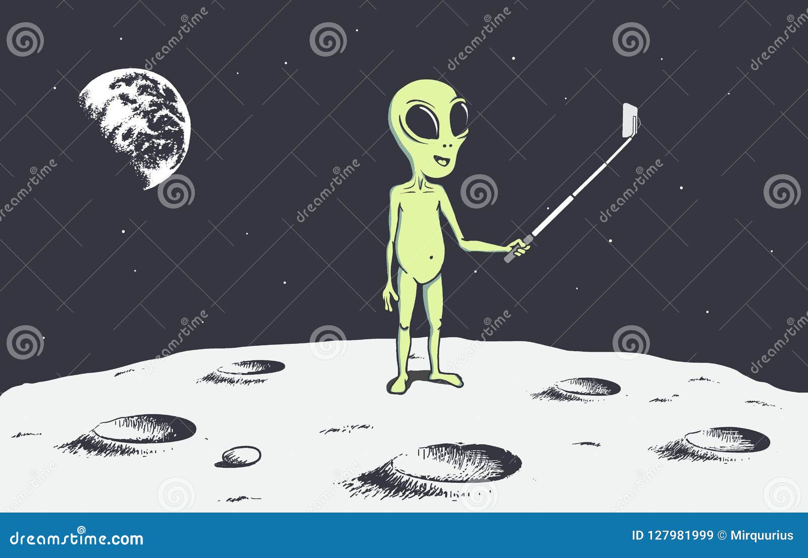 Alien Make Selfie on the Moon Stock Vector - Illustration of spacewalk ...