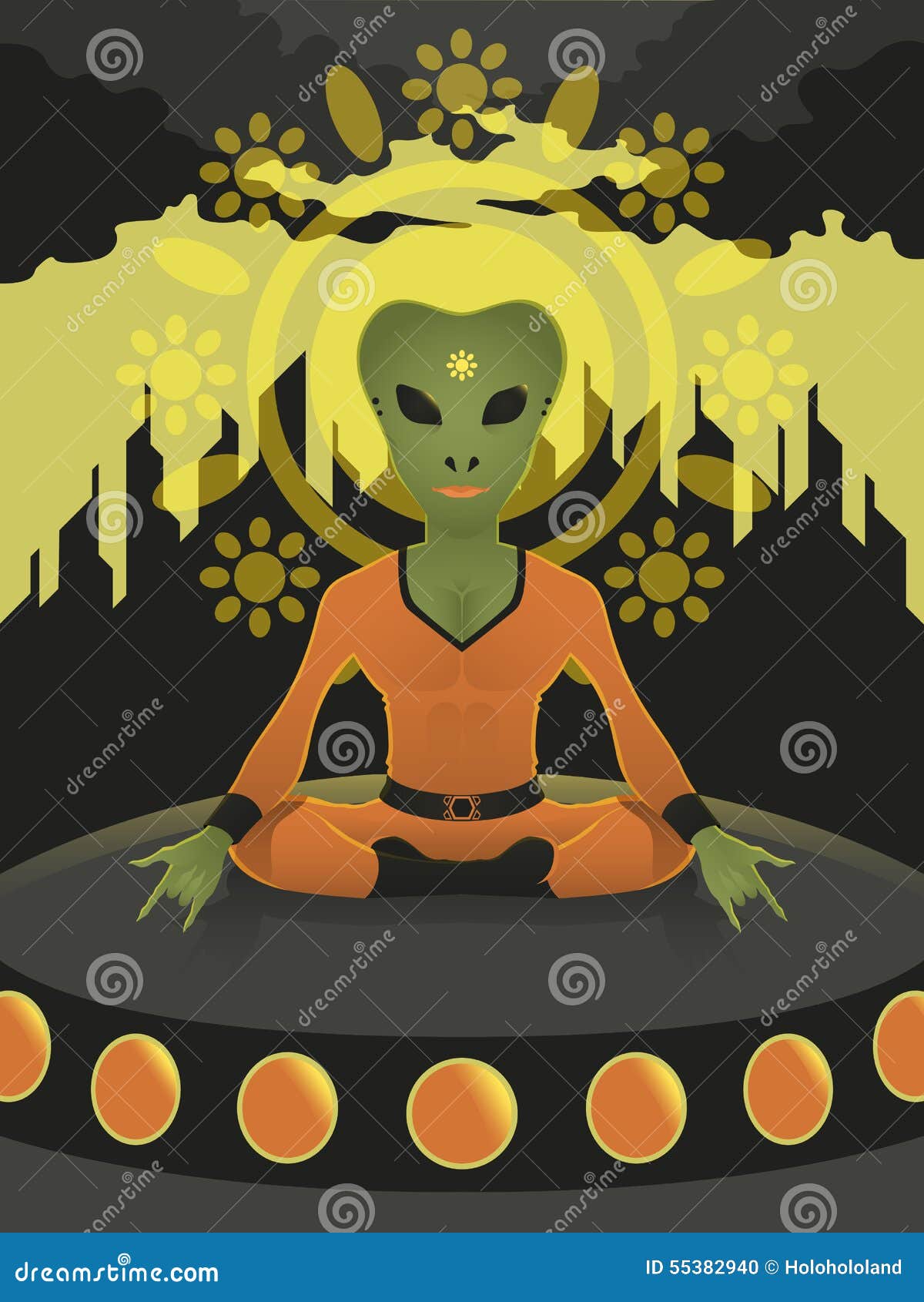 Alien meditation stock vector. Illustration of hinduism - 55382940