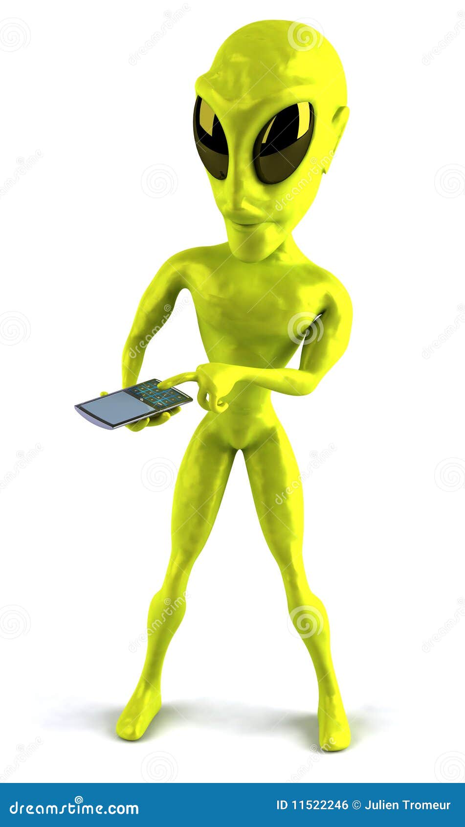 Alien with a mobile phone stock illustration. Illustration of ...