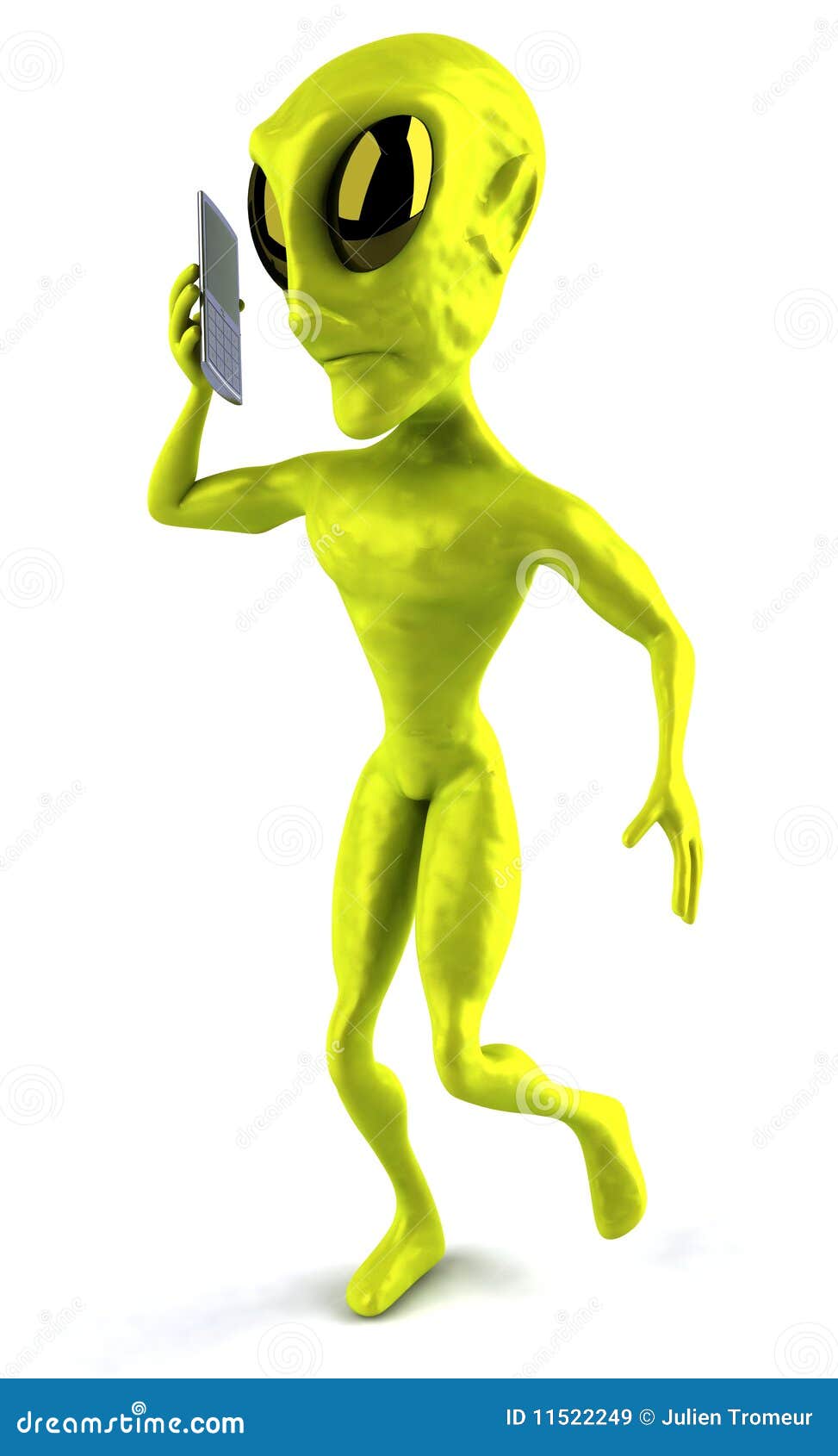 Alien with a mobile phone stock illustration. Illustration of stars ...