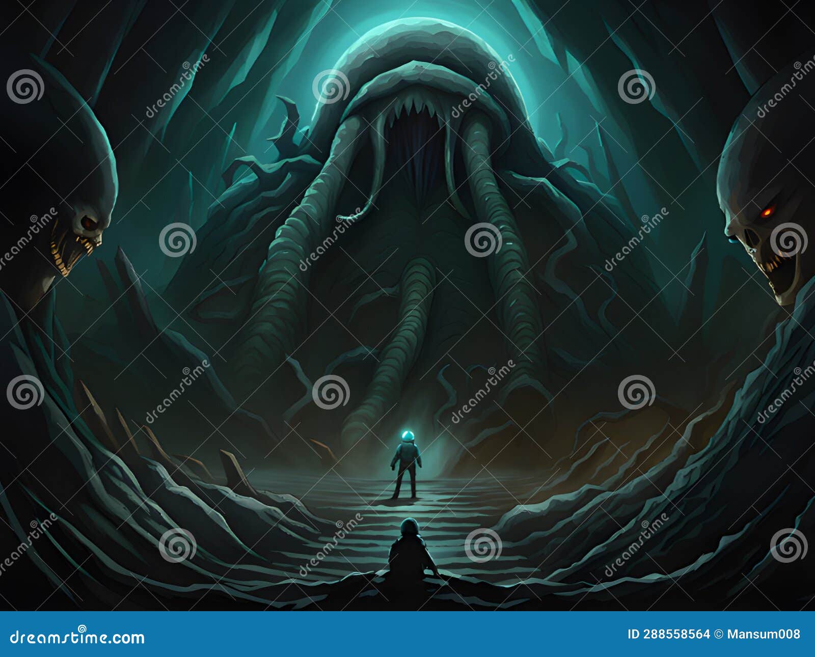 A Alien Monster with a Big Alien in the Dark, AI Generated Stock ...