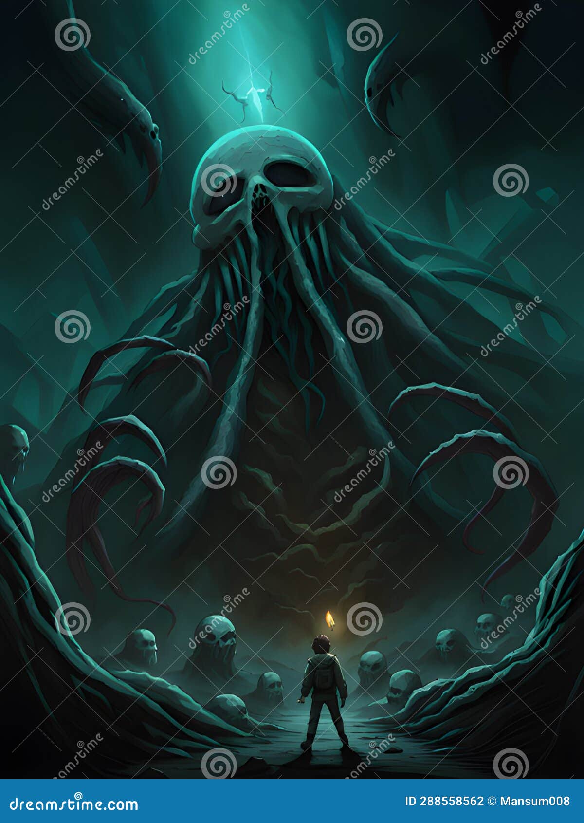 A Alien Monster with a Big Alien in the Dark, AI Generated Stock ...