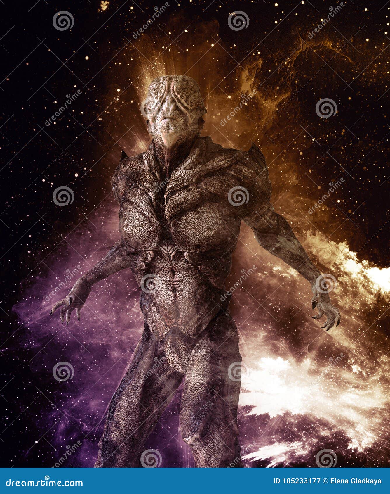 Alien Monster on Space Background 3d Illustration Stock Illustration ...