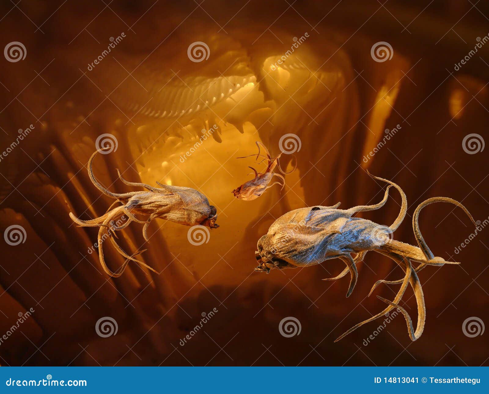 Alien Monsters in a Cave stock illustration. Illustration of digital ...