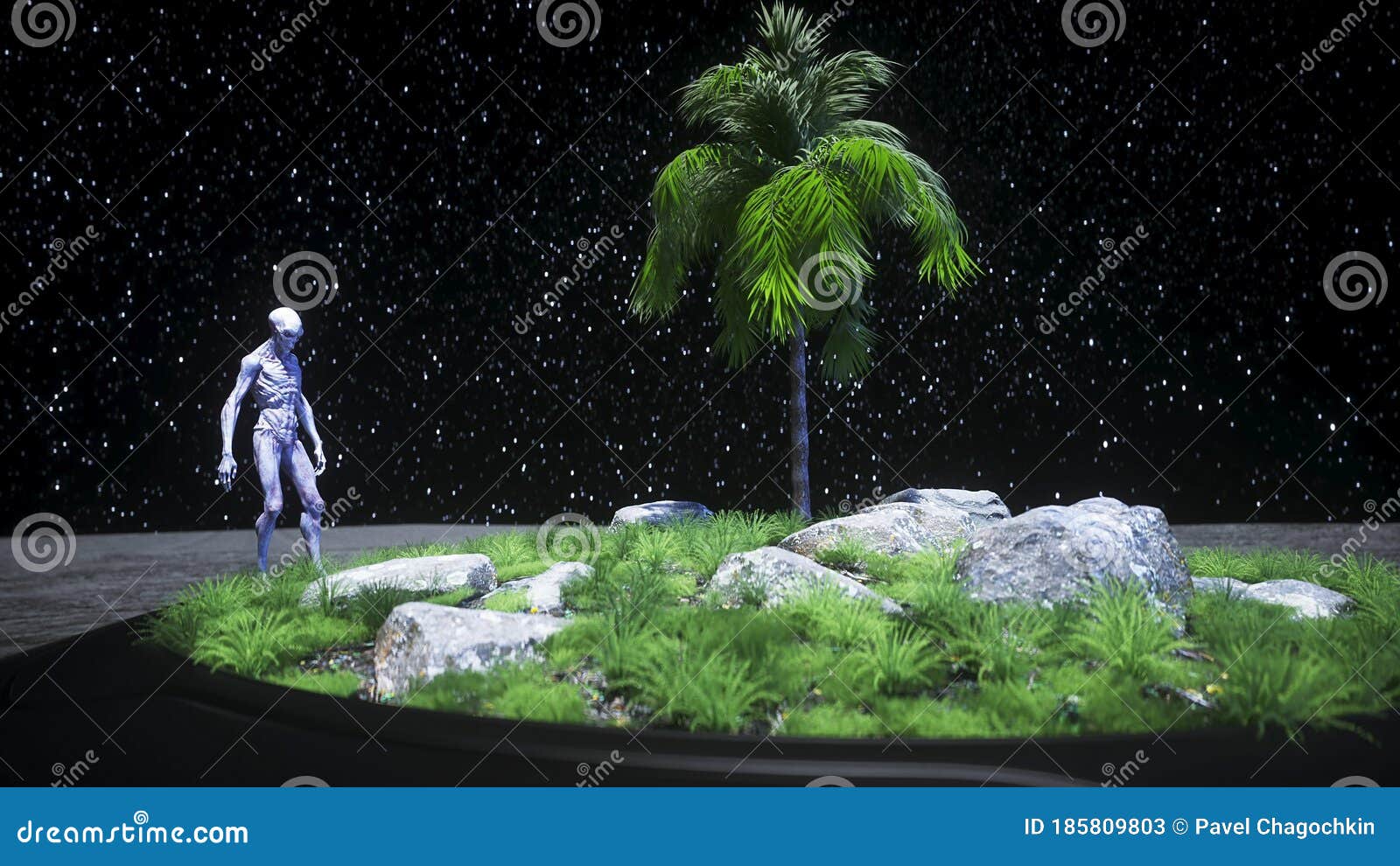 Alien on the Moon. Ufo Concept. 3d Rendering. Stock Illustration ...