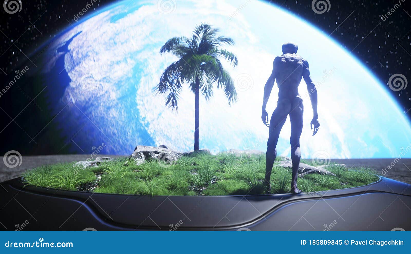 Alien on the Moon. Ufo Concept. 3d Rendering. Stock Illustration ...