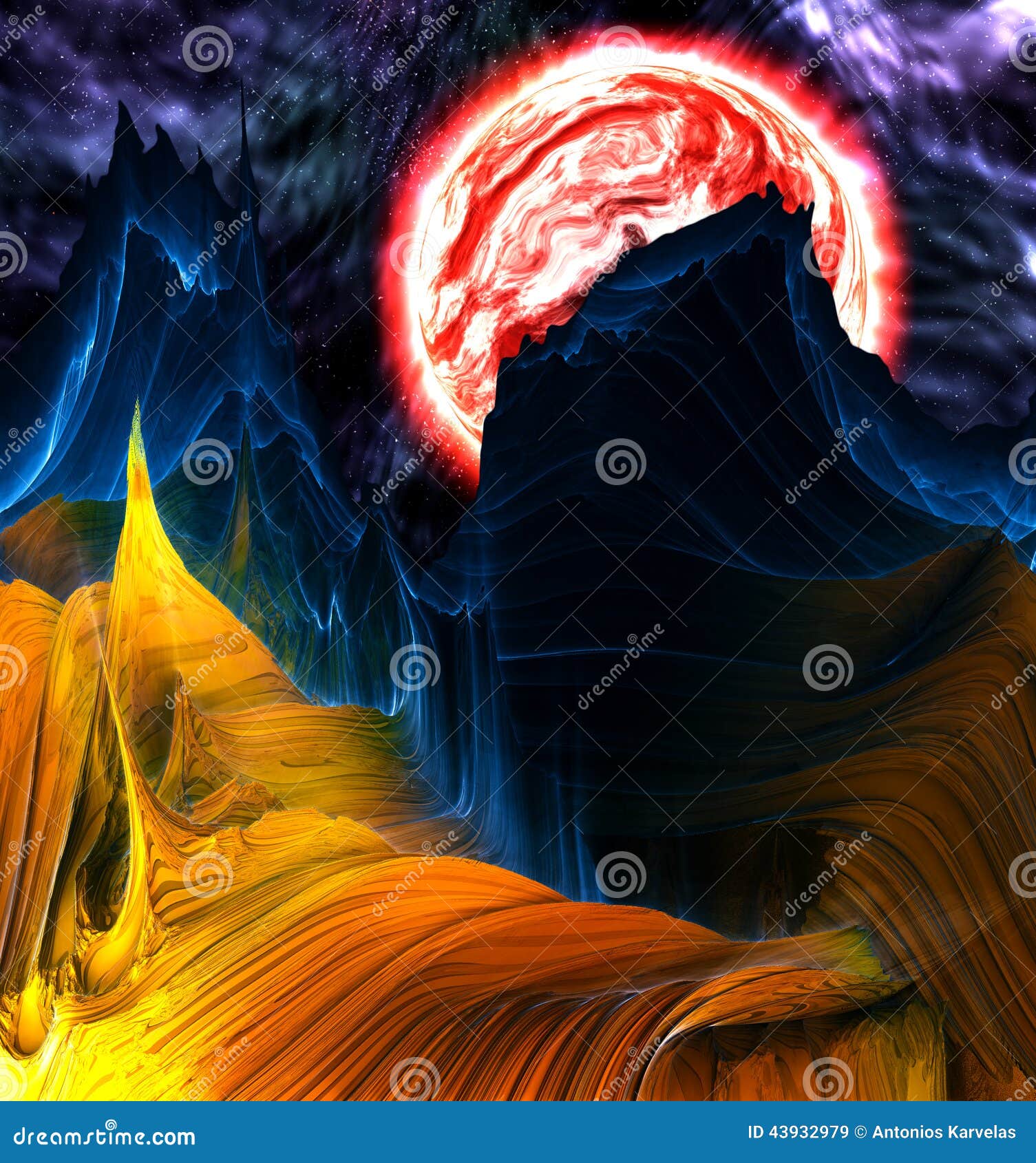 Alien Mountains And Colorful Desert Landscaping Seamless Background ...