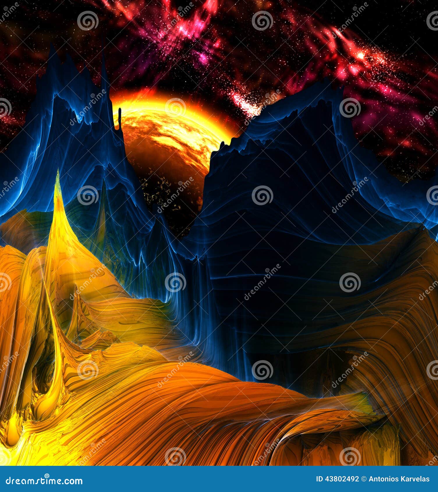 Alien Mountains And Colorful Desert Landscaping Seamless Background ...