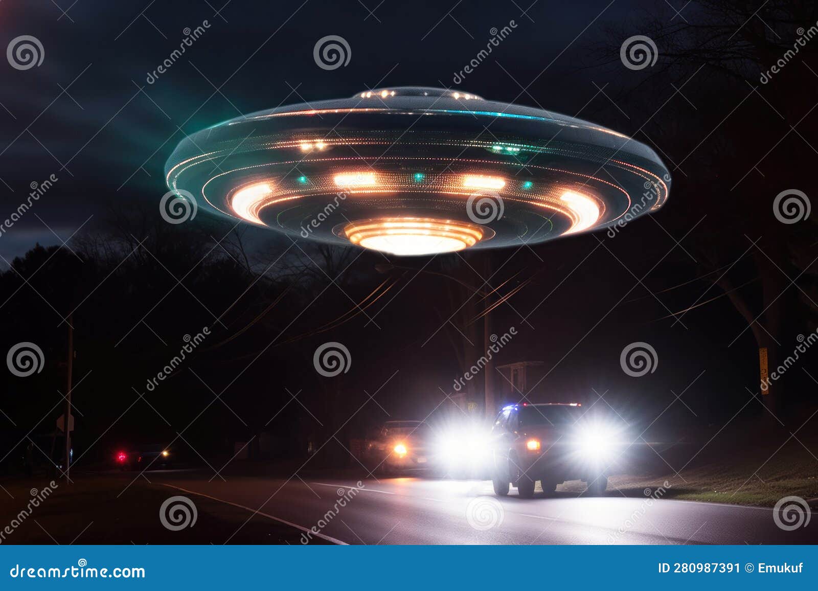 Alien Object UFO Disc Over the Road Generative Ai Stock Illustration ...