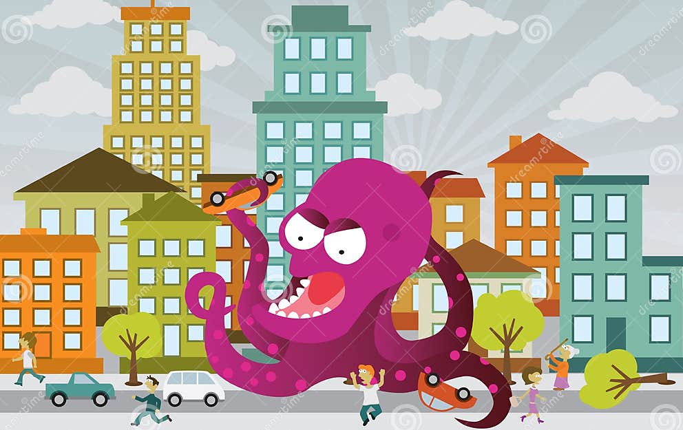 Alien is Attacking the City Stock Vector - Illustration of funny, enemy ...