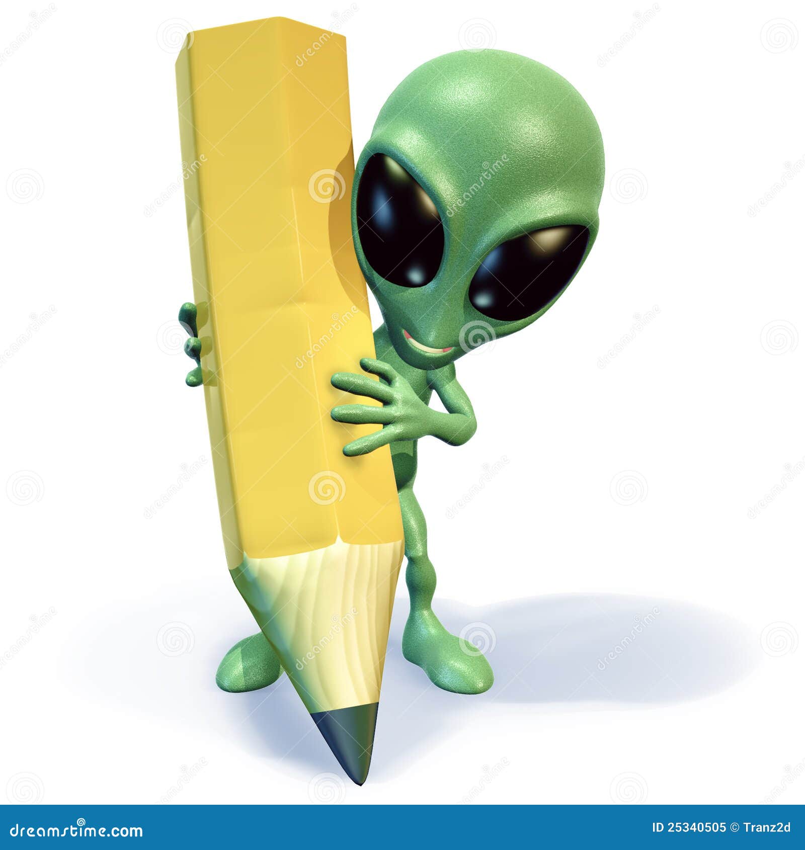 Alien with pencil stock illustration. Illustration of cartoon - 25340505