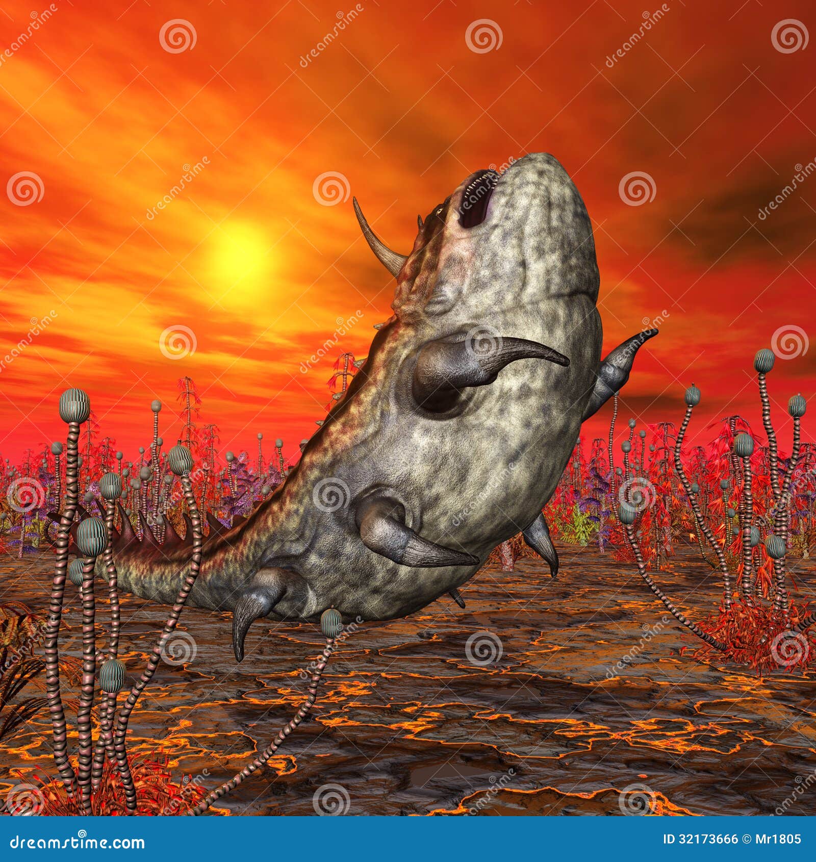 Alien Planet with Alien Creature Stock Illustration - Illustration of ...