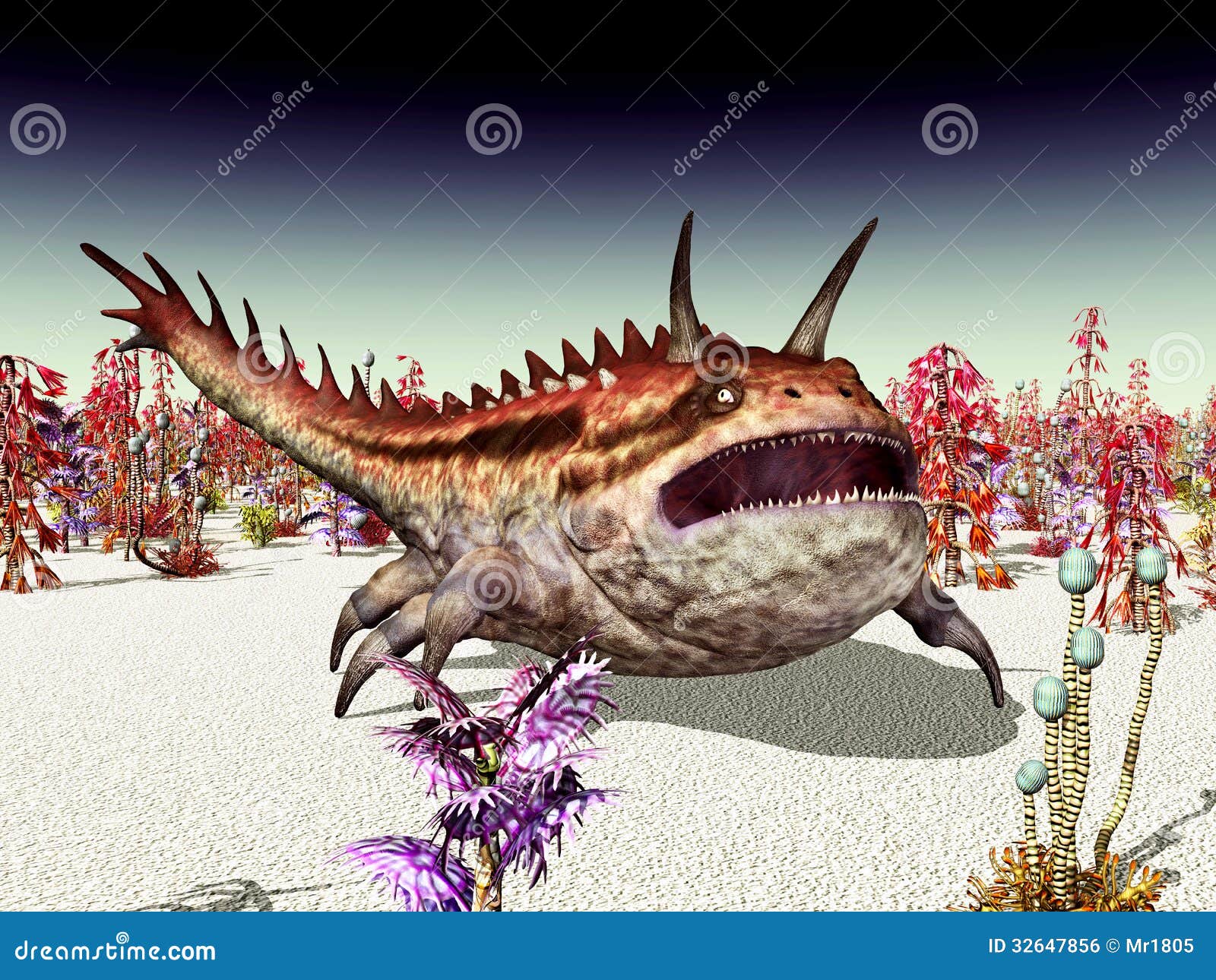 Alien Planet with Alien Creature Stock Illustration - Illustration of ...