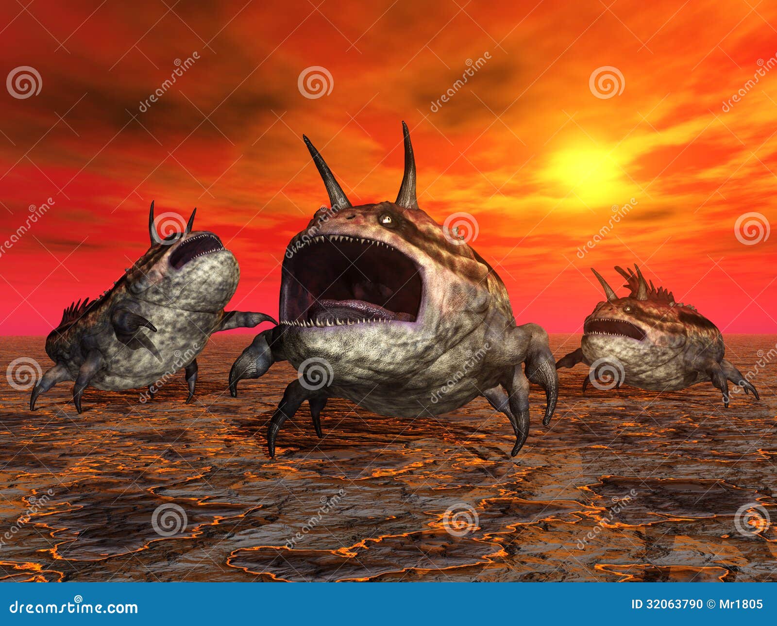Alien Planet with Alien Creatures Stock Illustration - Illustration of ...
