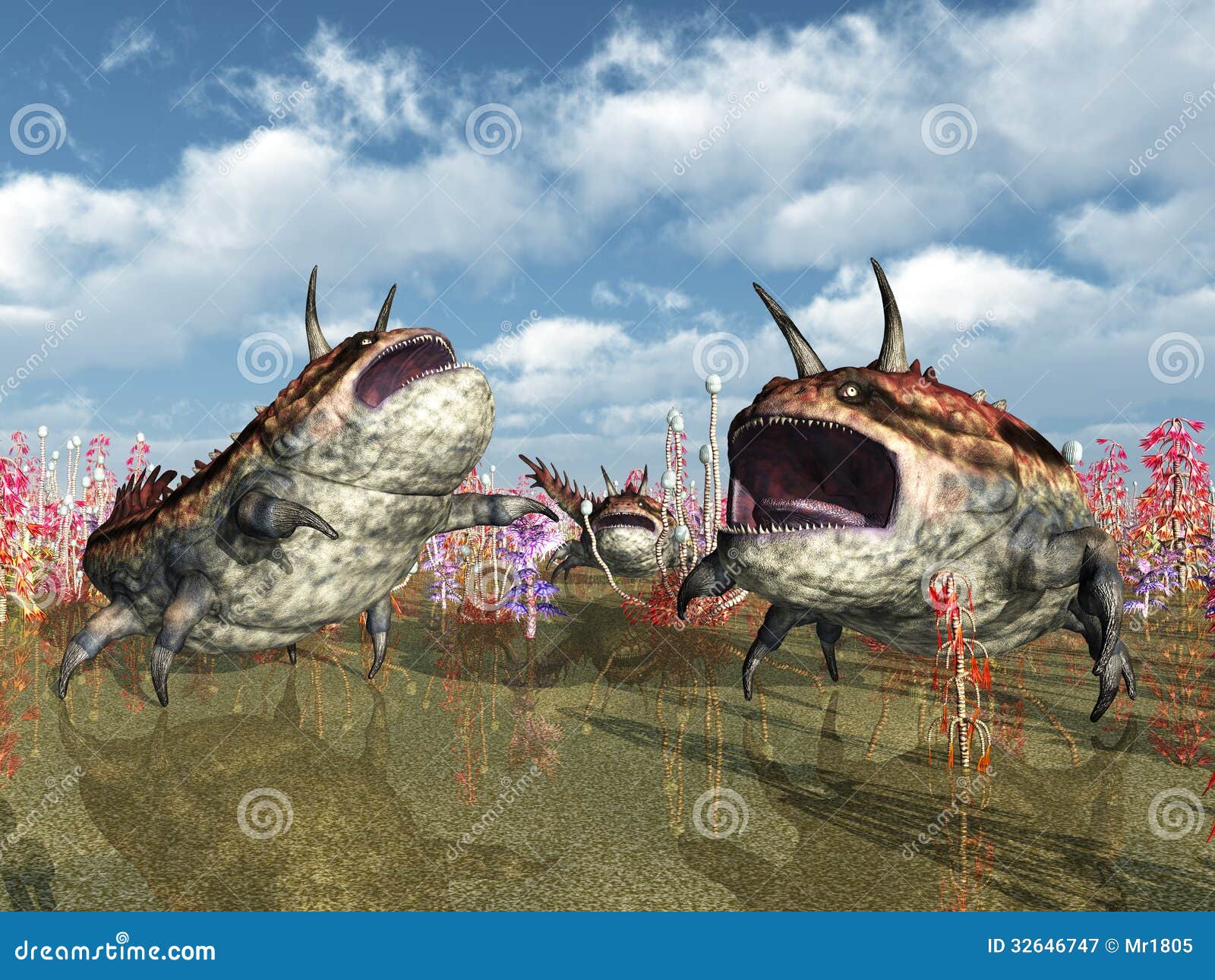 Alien Planet with Alien Creatures Stock Illustration - Illustration of ...
