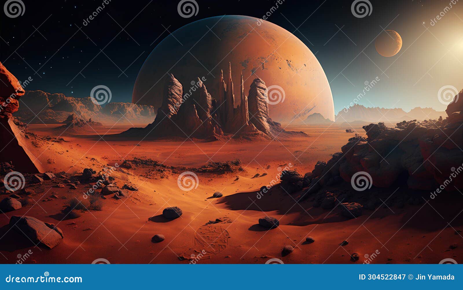 Alien Planet - 3D Rendered Computer Artwork. Rocks and Sand Stock ...