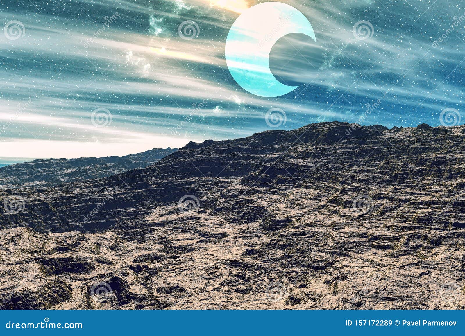 Alien Planet. Desert. 3D Rendering Stock Illustration - Illustration of ...