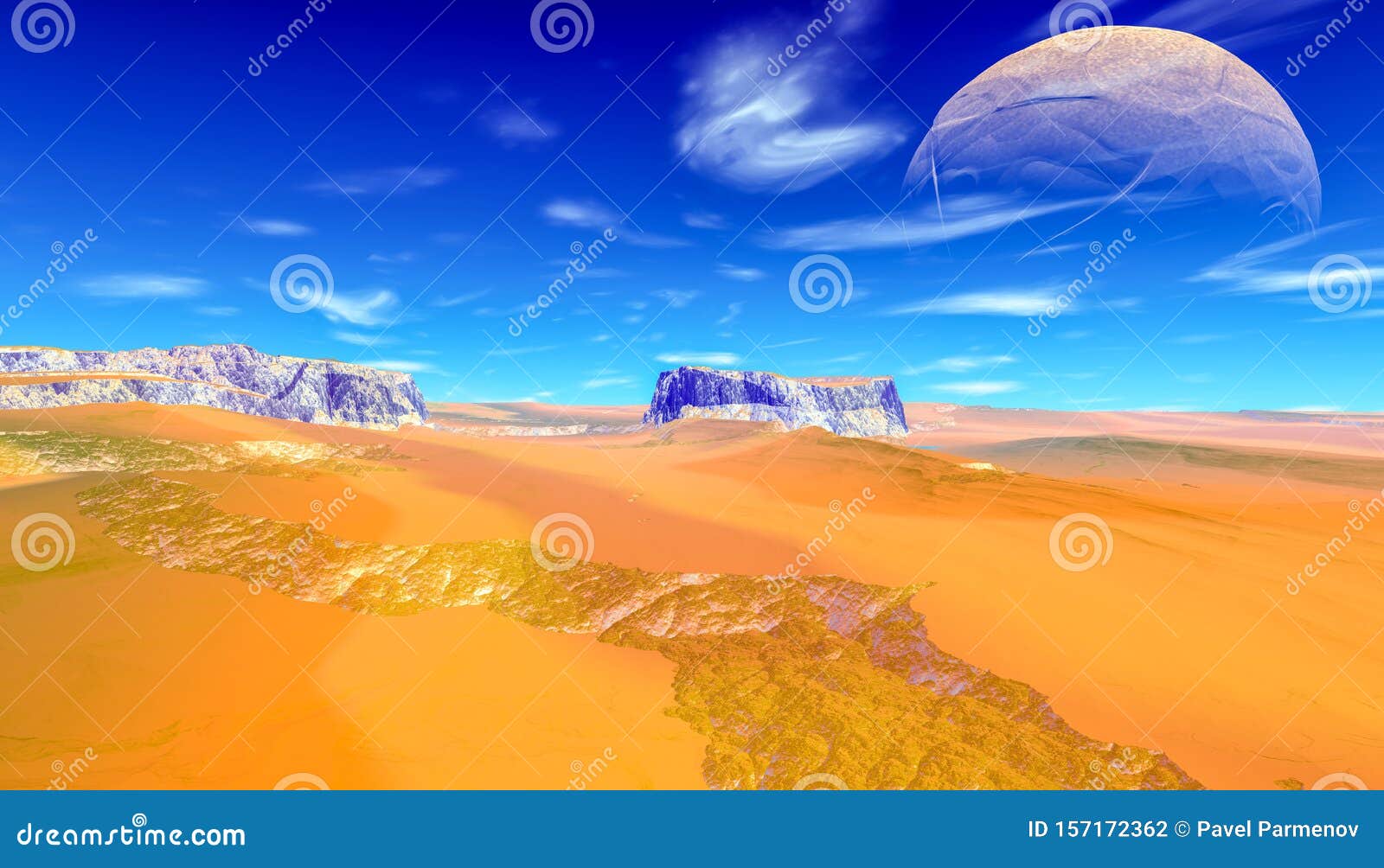 Alien Planet. Desert. 3D Rendering Stock Illustration - Illustration of ...