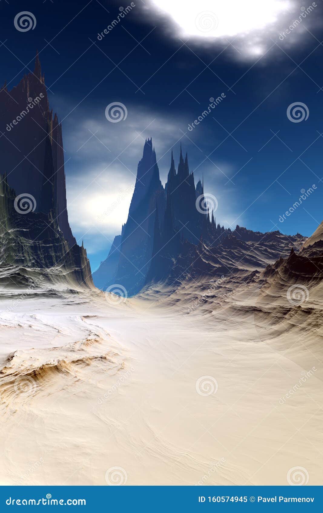 Alien Planet. Desert. 3D Rendering Stock Illustration - Illustration of ...