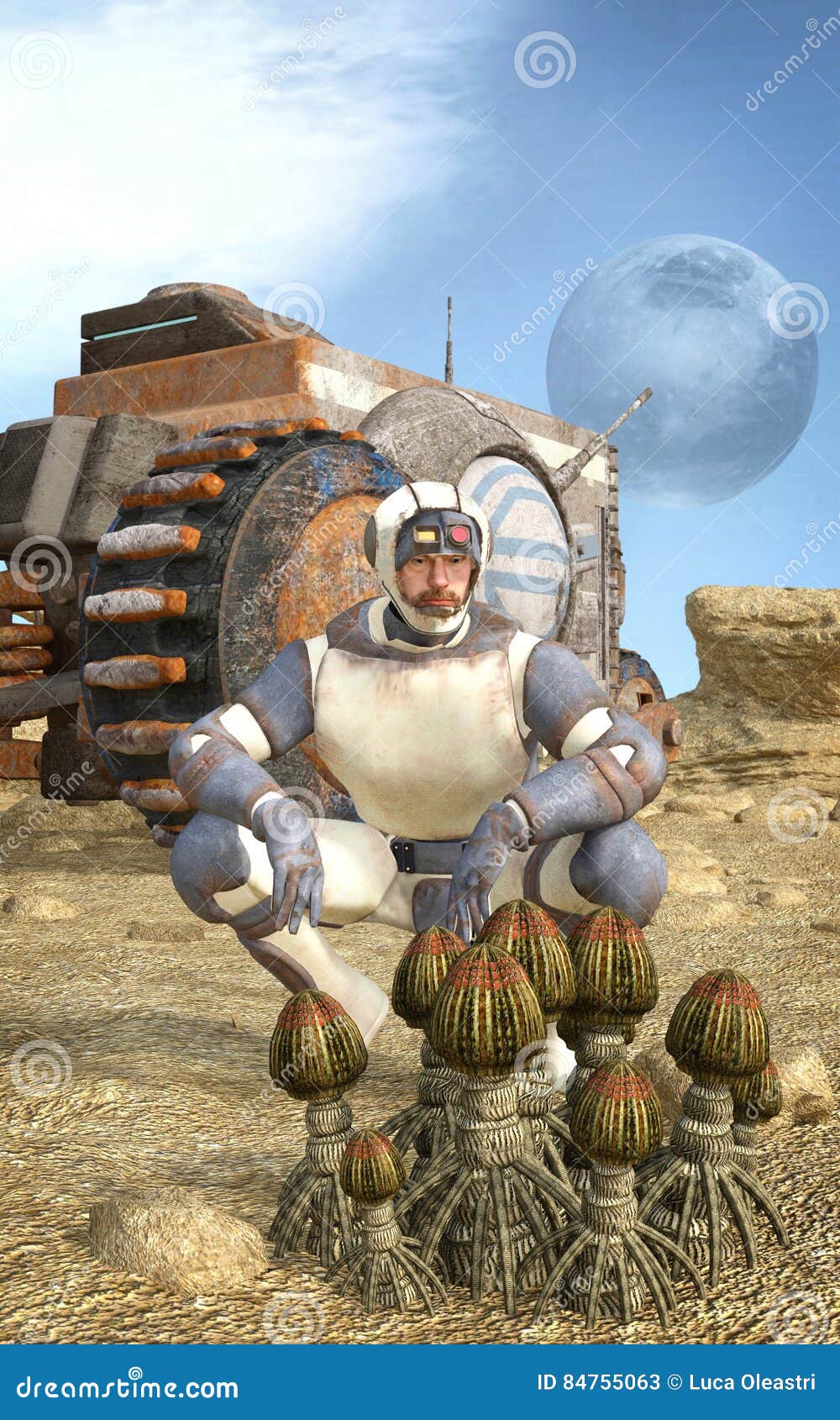 Alien planet and explorer stock illustration. Illustration of future ...