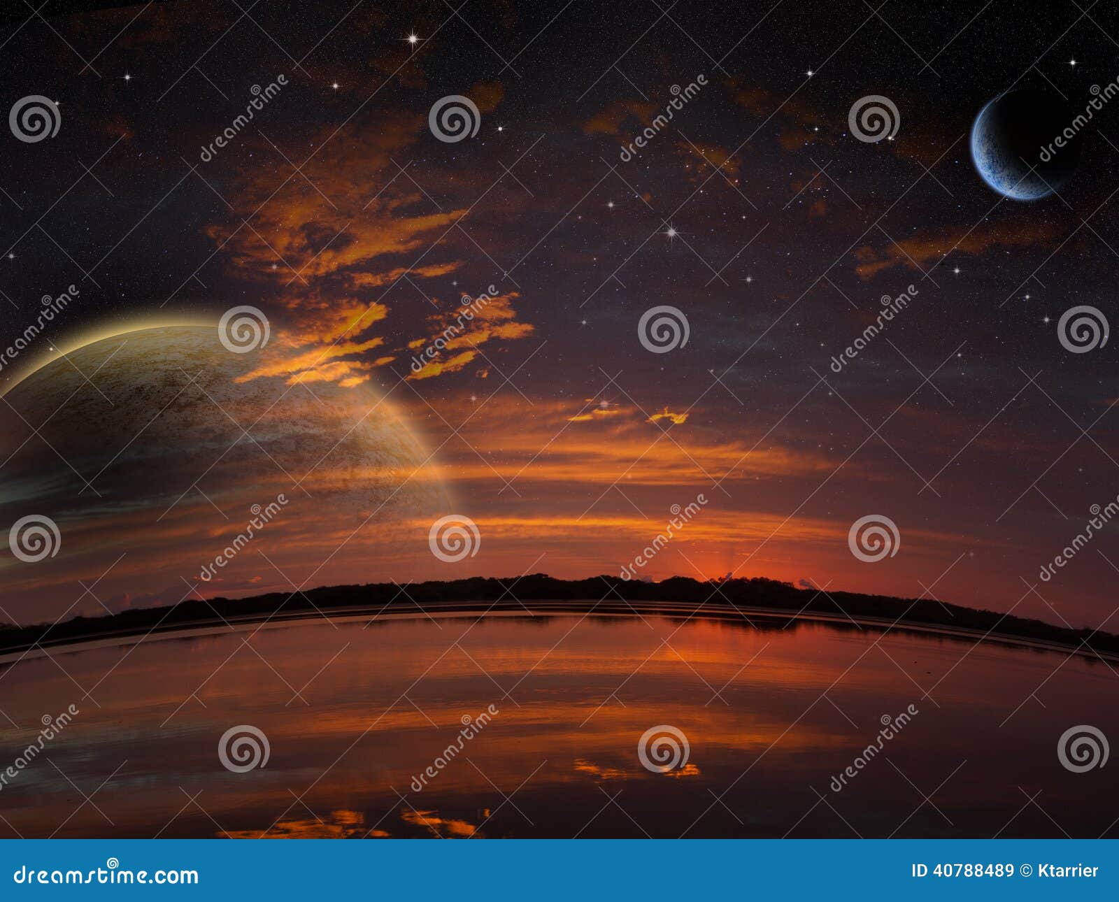 Alien Planet Fantasy Space Scene Stock Illustration - Illustration of ...