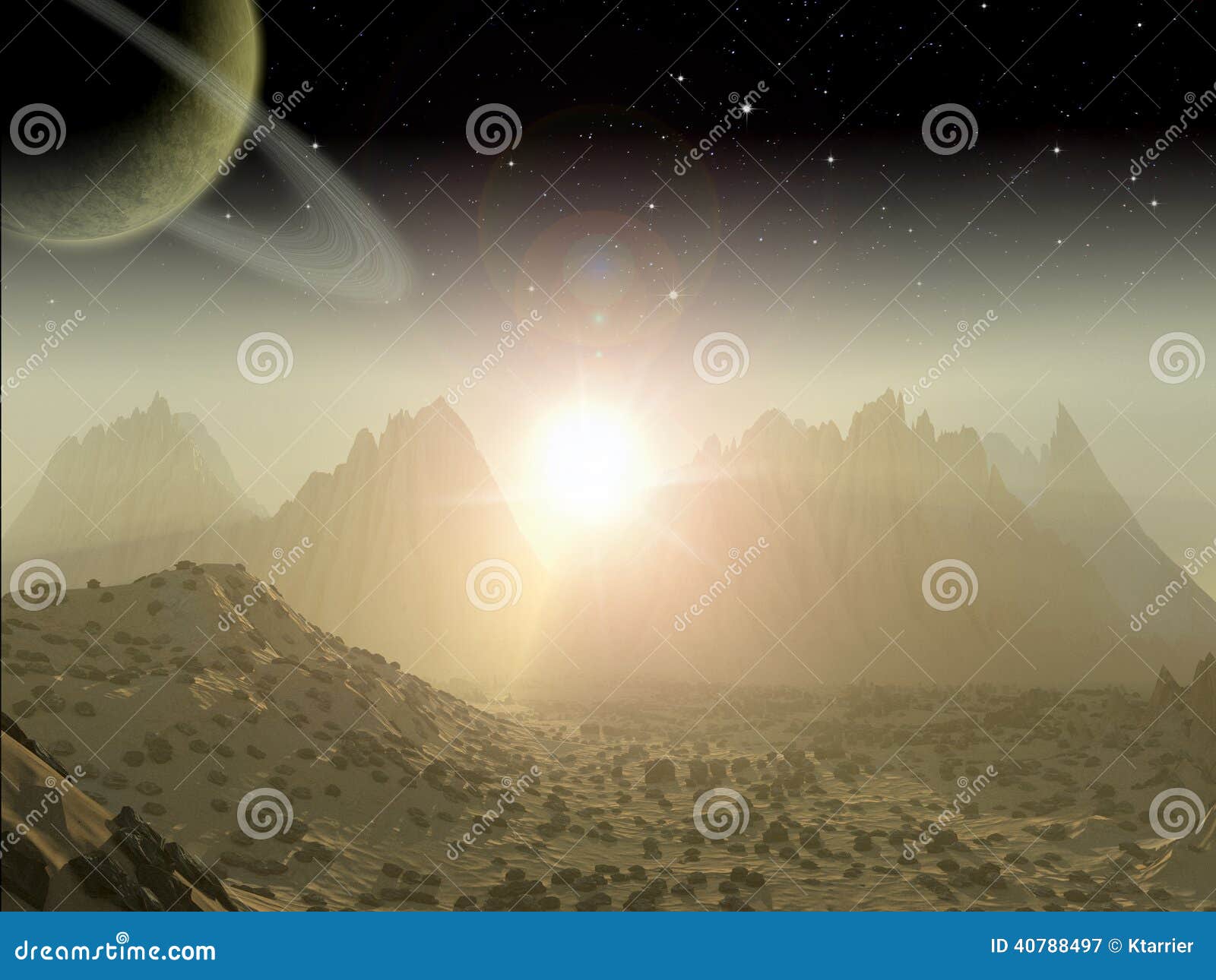 Alien Planet Fantasy Space Scene Stock Illustration - Illustration of ...