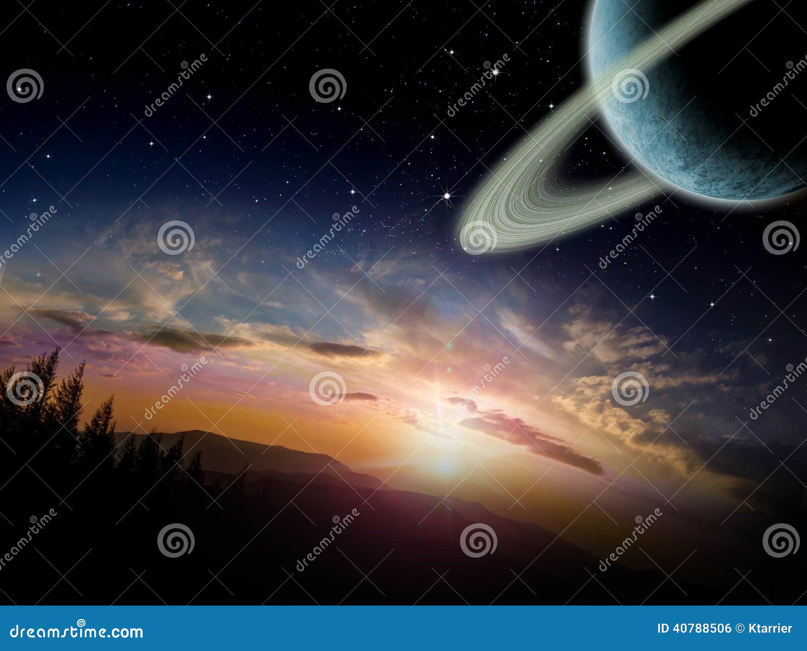 Alien Planet Fantasy Space Scene Stock Illustration - Illustration of ...