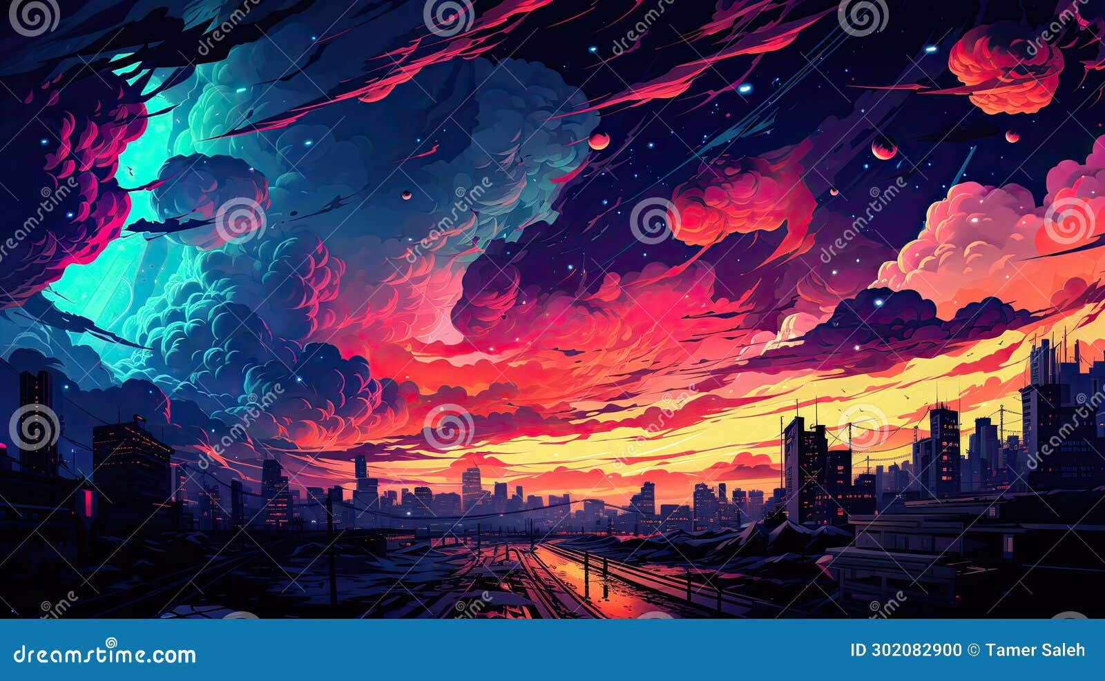 Alien Planet Horizon Illustration Background. Stock Illustration ...