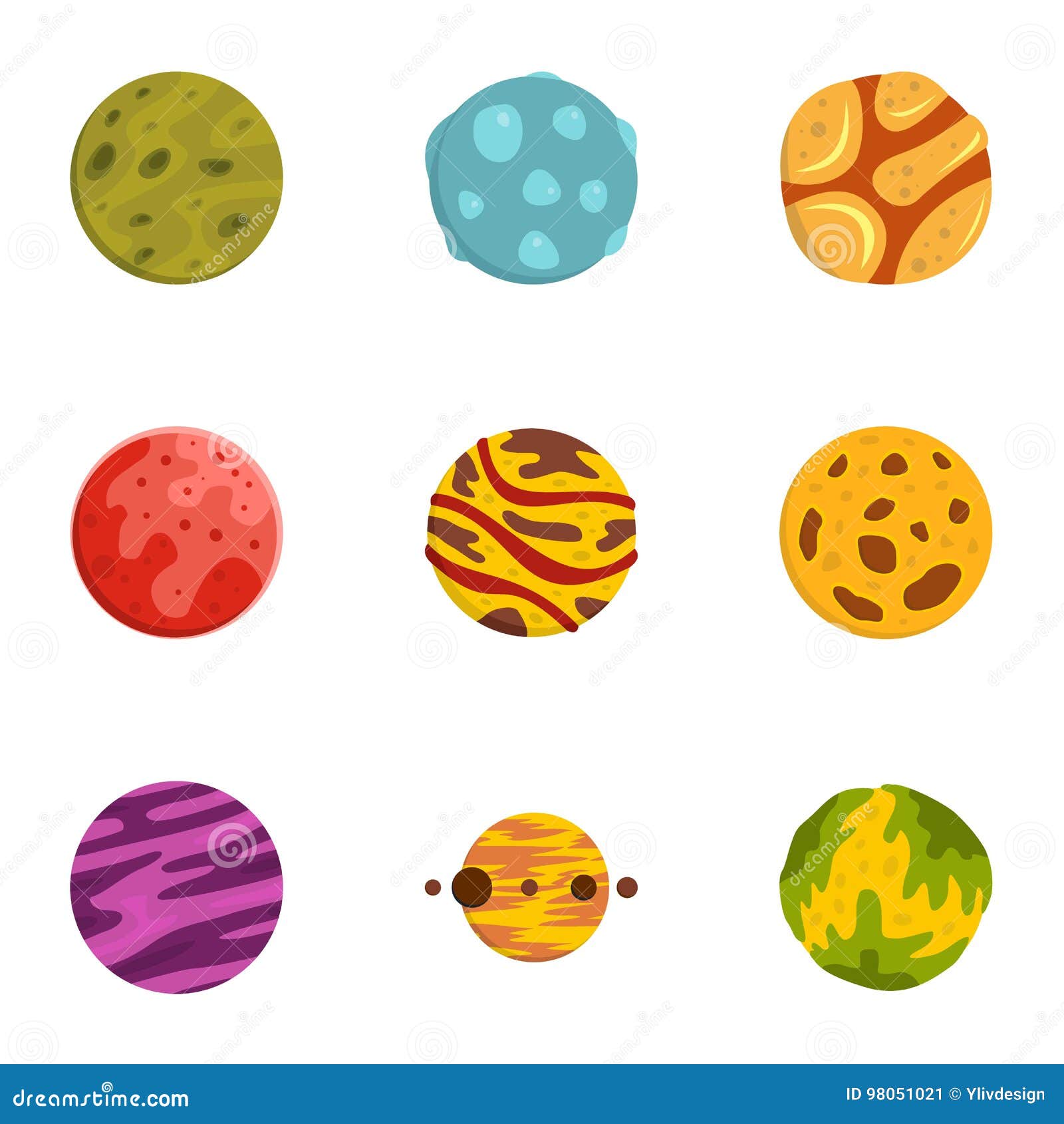 Alien Planet Icons Set, Flat Style Stock Vector - Illustration of orbit ...