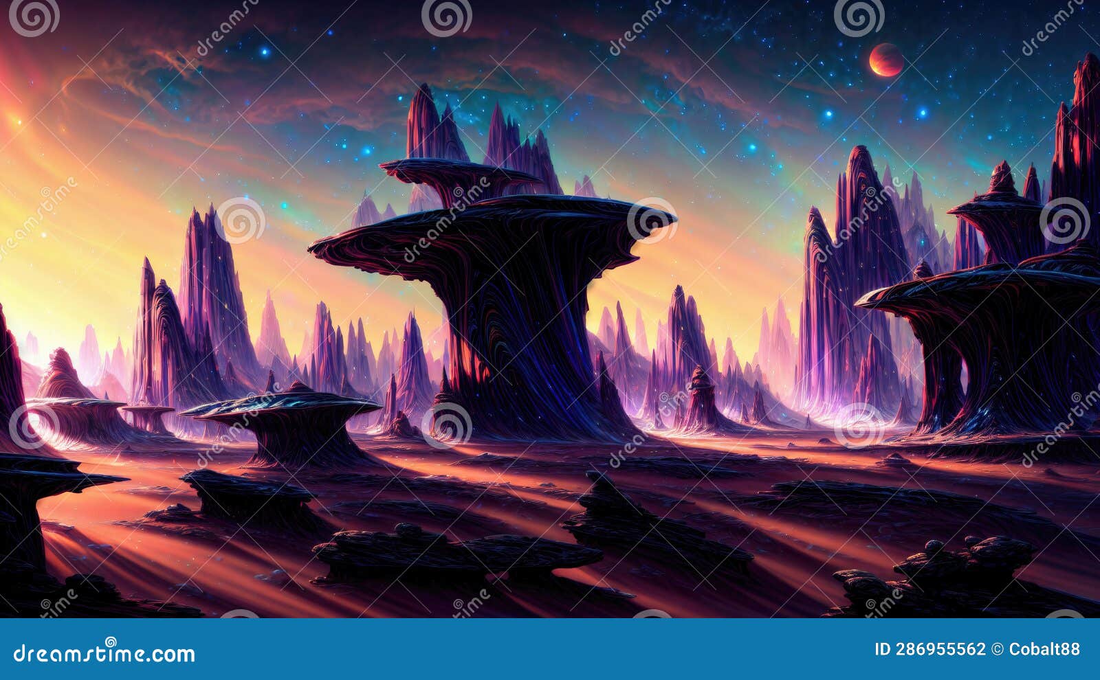 Alien Planet Landscape, 3d Illustration of Imaginary, Fictional Another ...