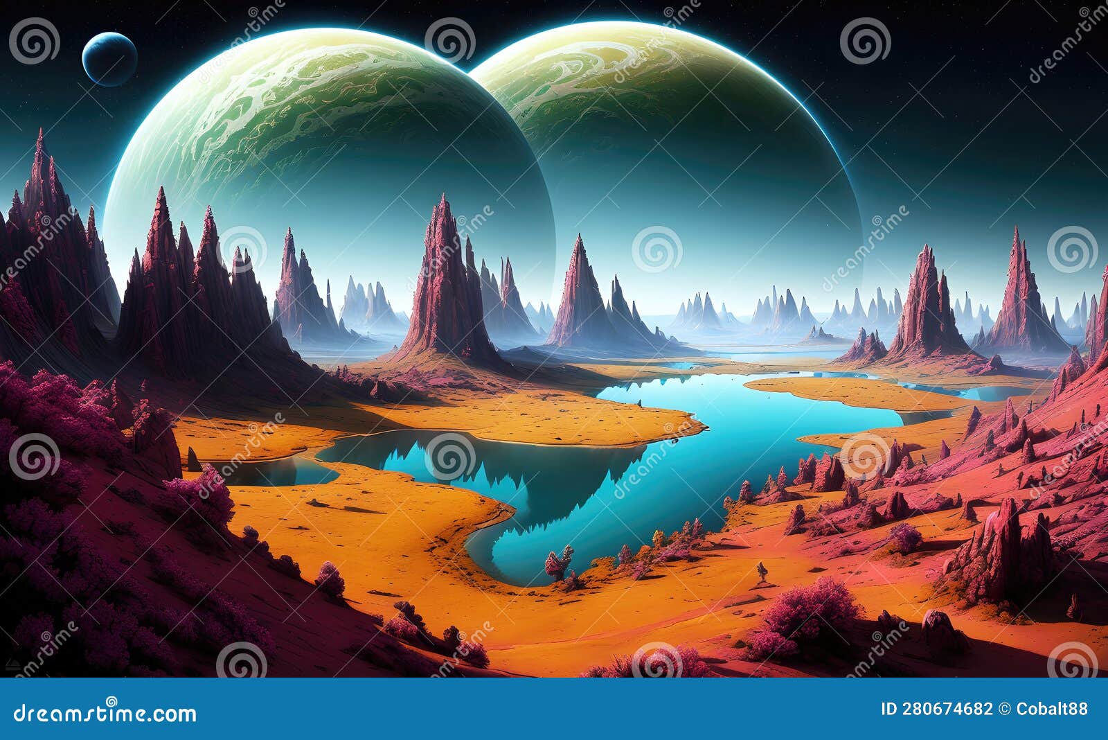 Alien Planet Landscape, 3d Illustration of Imaginary, Fictional Another ...