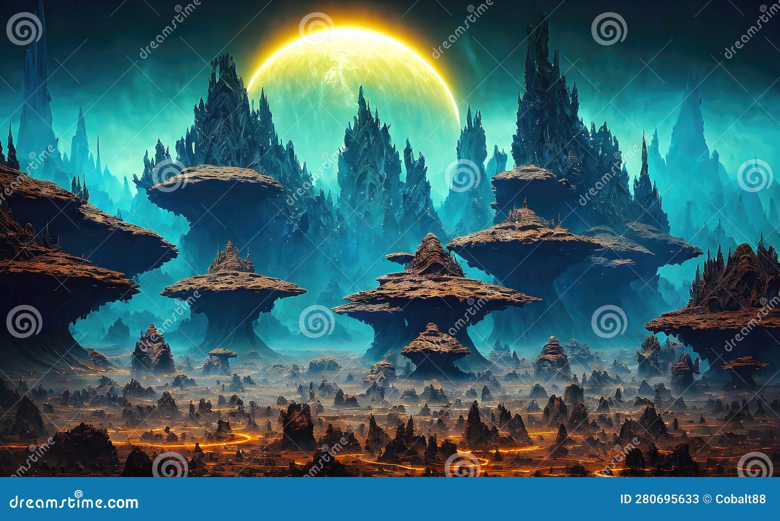 Alien Planet Landscape, 3d Illustration of Imaginary, Fictional Another ...