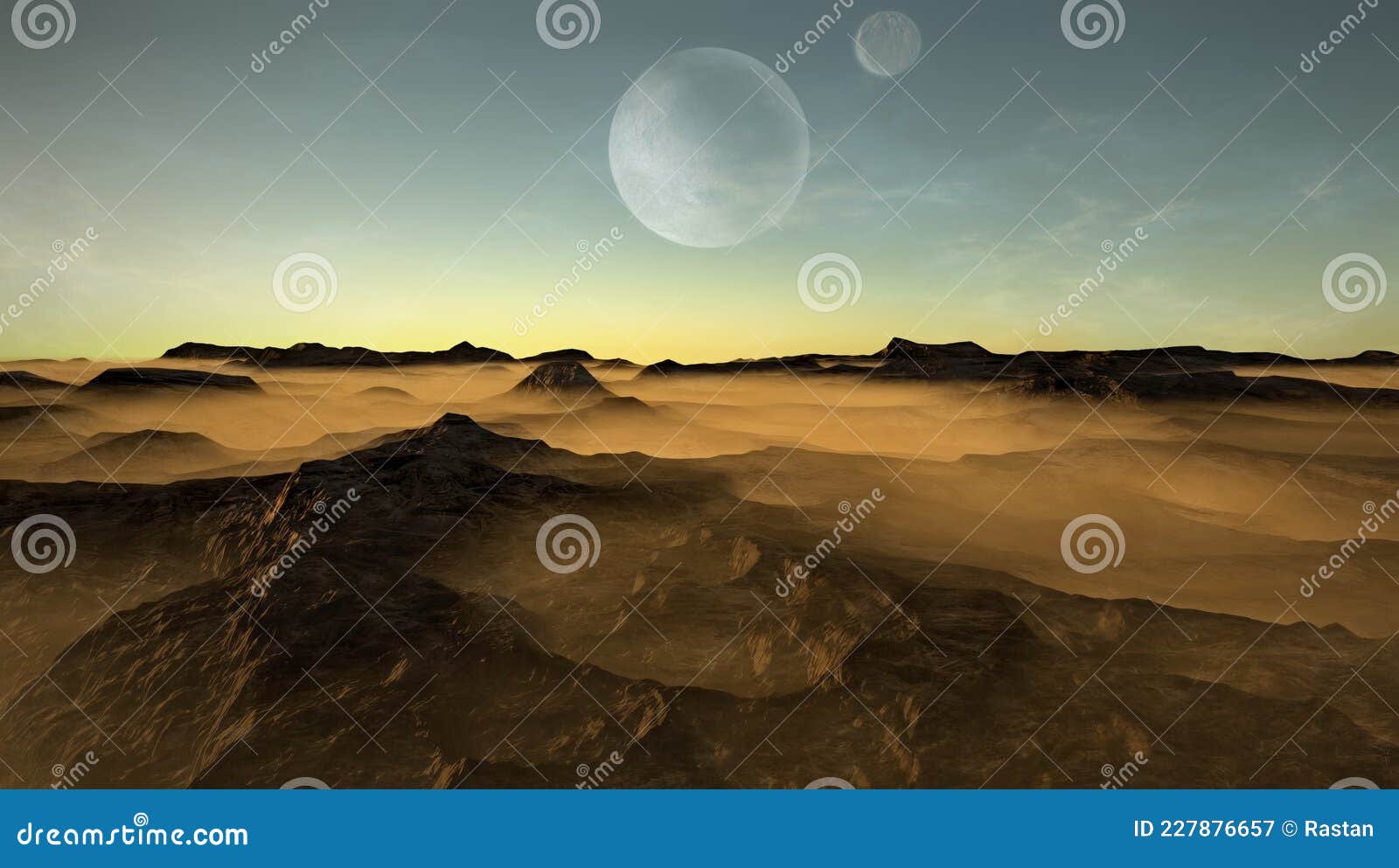 Alien planet landscape stock illustration. Illustration of haze - 227876657