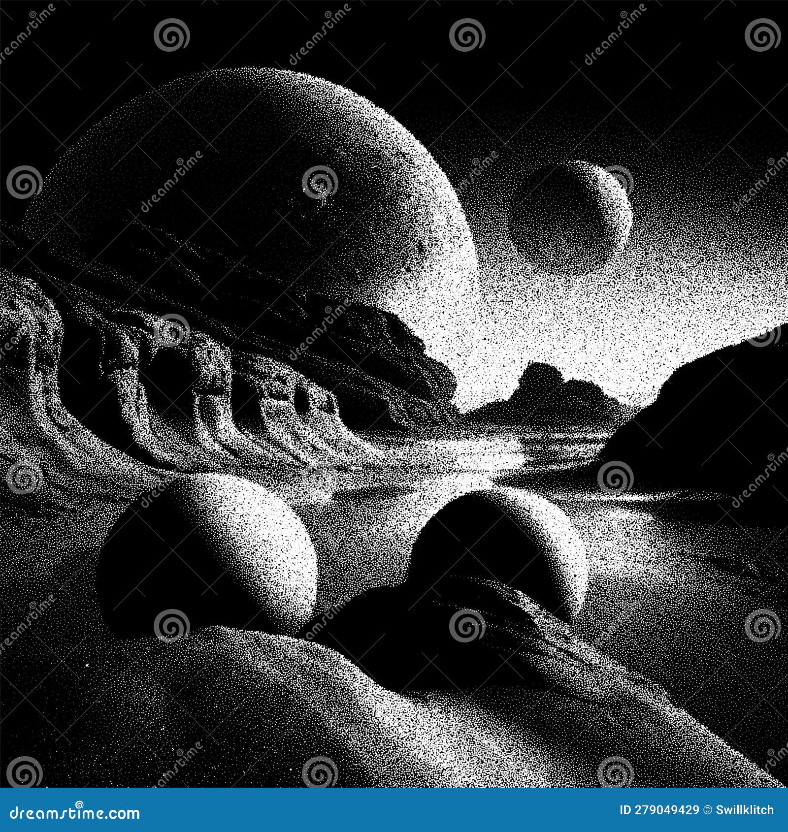 Alien Planet Landscape in Retro Dotwork Style. Planets and Satellites ...
