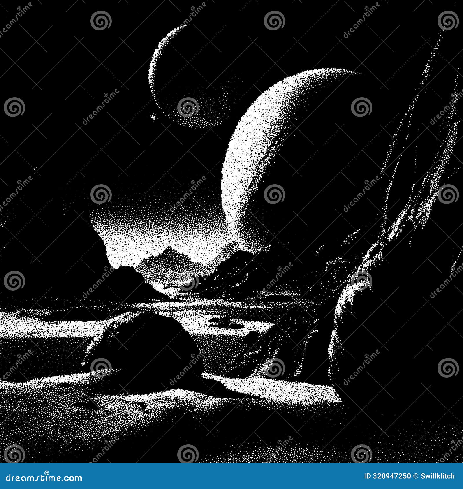 Alien Planet Landscape in Retro Dotwork Style. Planets and Satellites ...