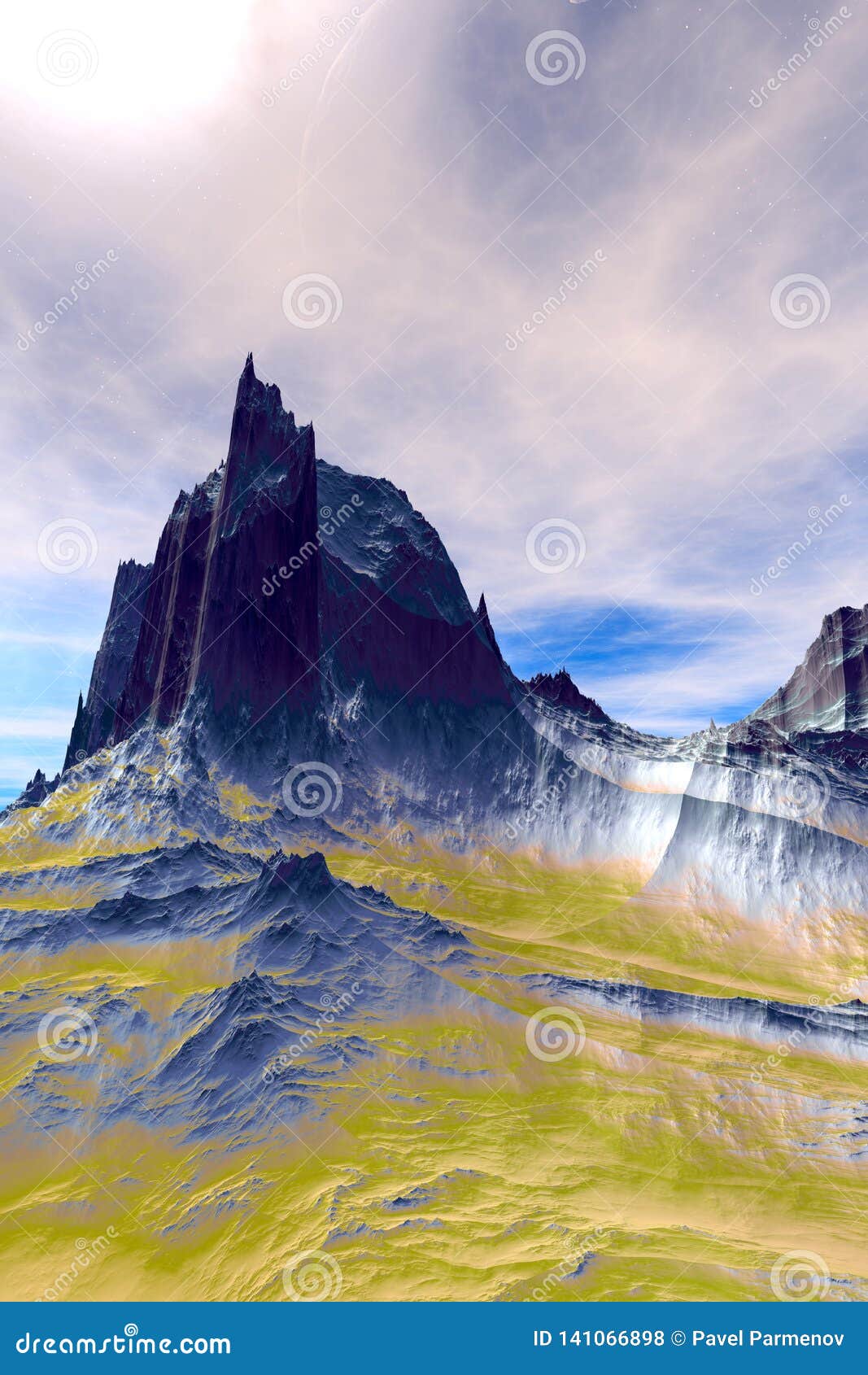 Alien Planet. Mountain. 3D Rendering Stock Illustration - Illustration ...