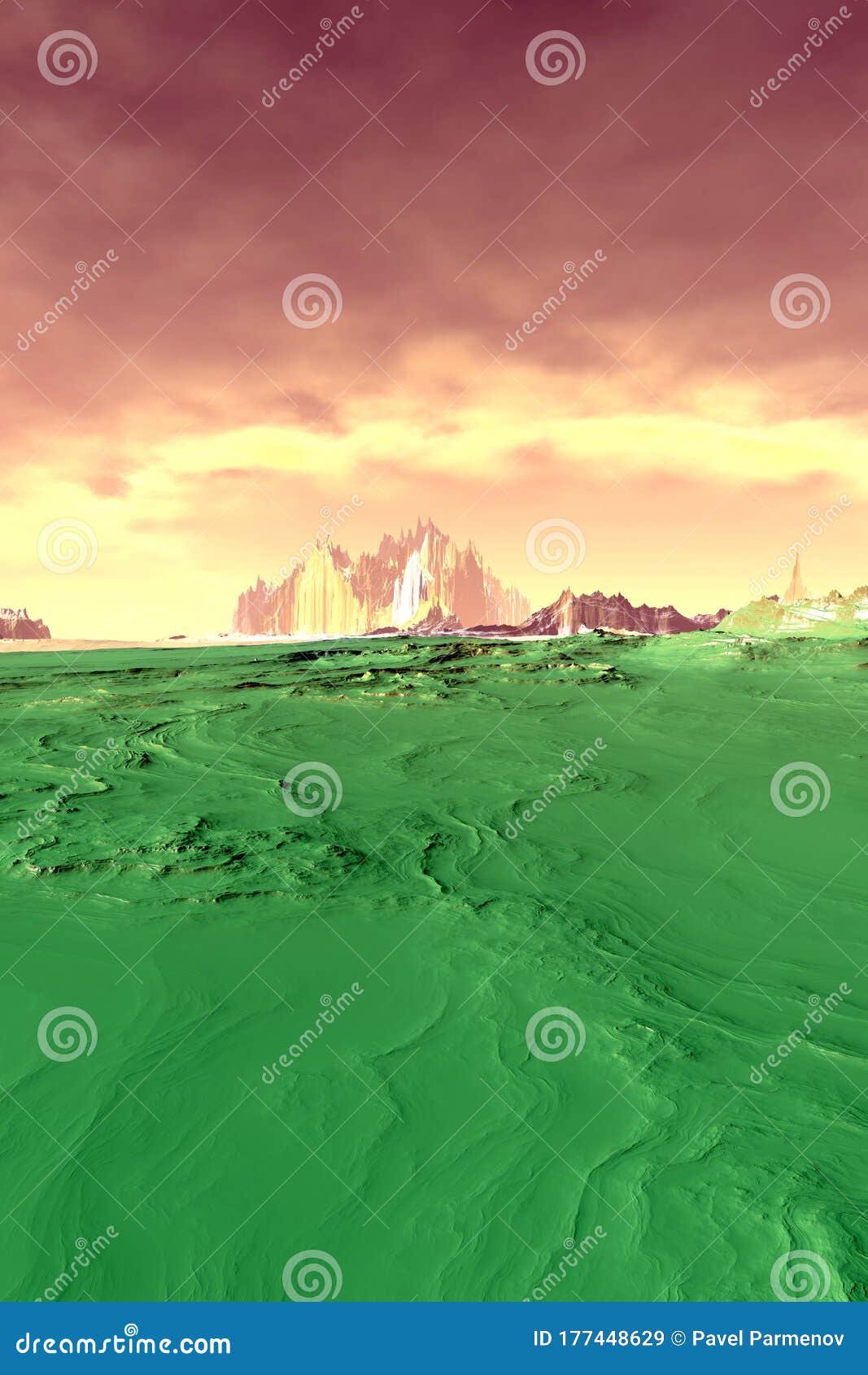 Alien Planet. Mountain. 3D Rendering Stock Illustration - Illustration ...