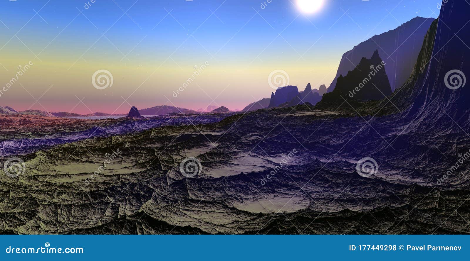 Alien Planet. Mountain. 3D Rendering Stock Illustration - Illustration ...
