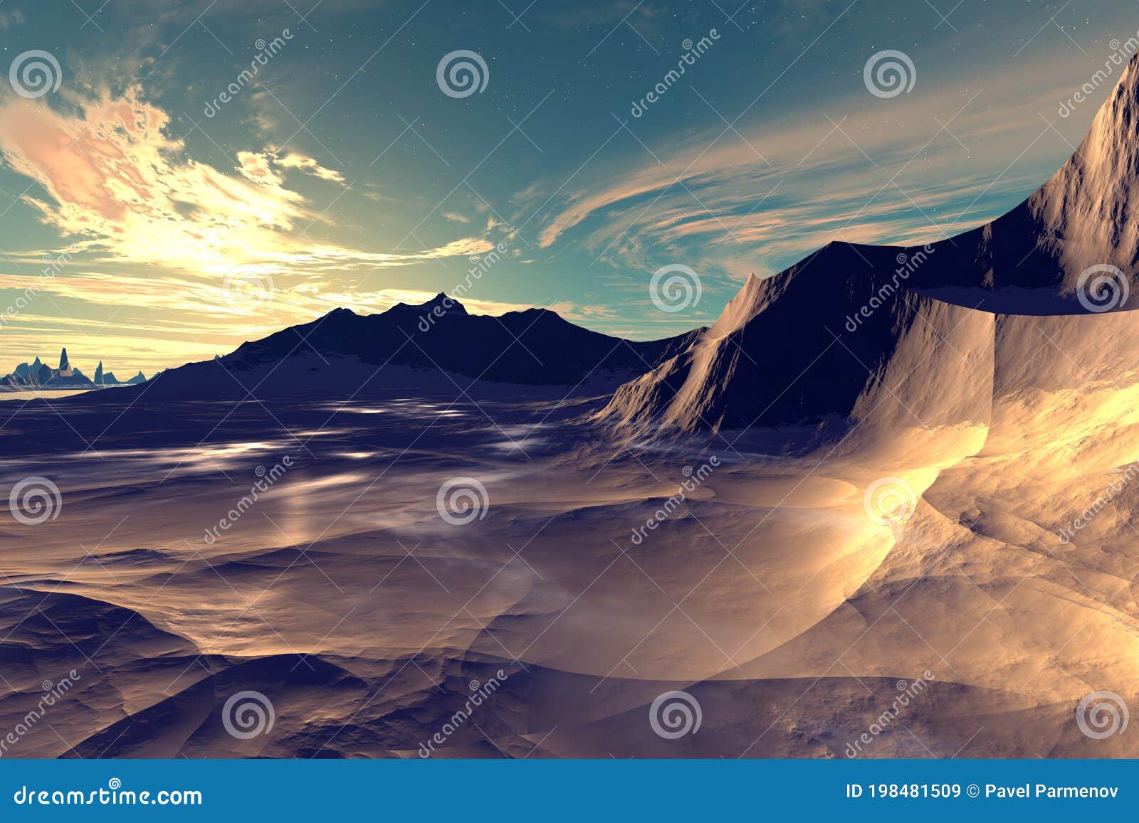 Alien Planet. Mountain. 3D Rendering Stock Illustration - Illustration ...