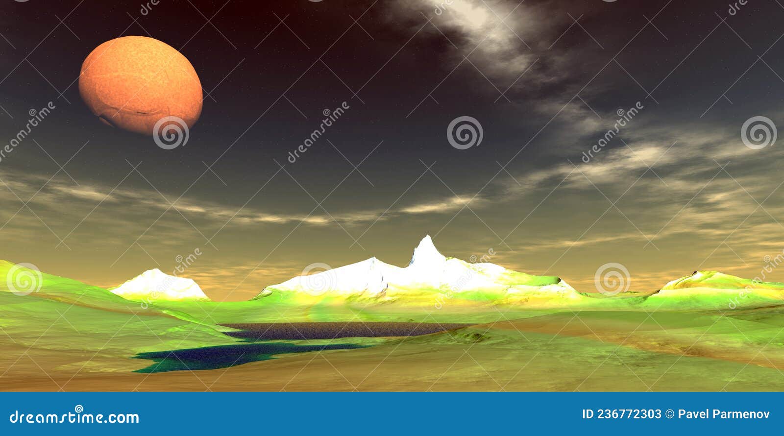 Alien Planet Sky. Panorama. 3D Rendering Stock Illustration ...