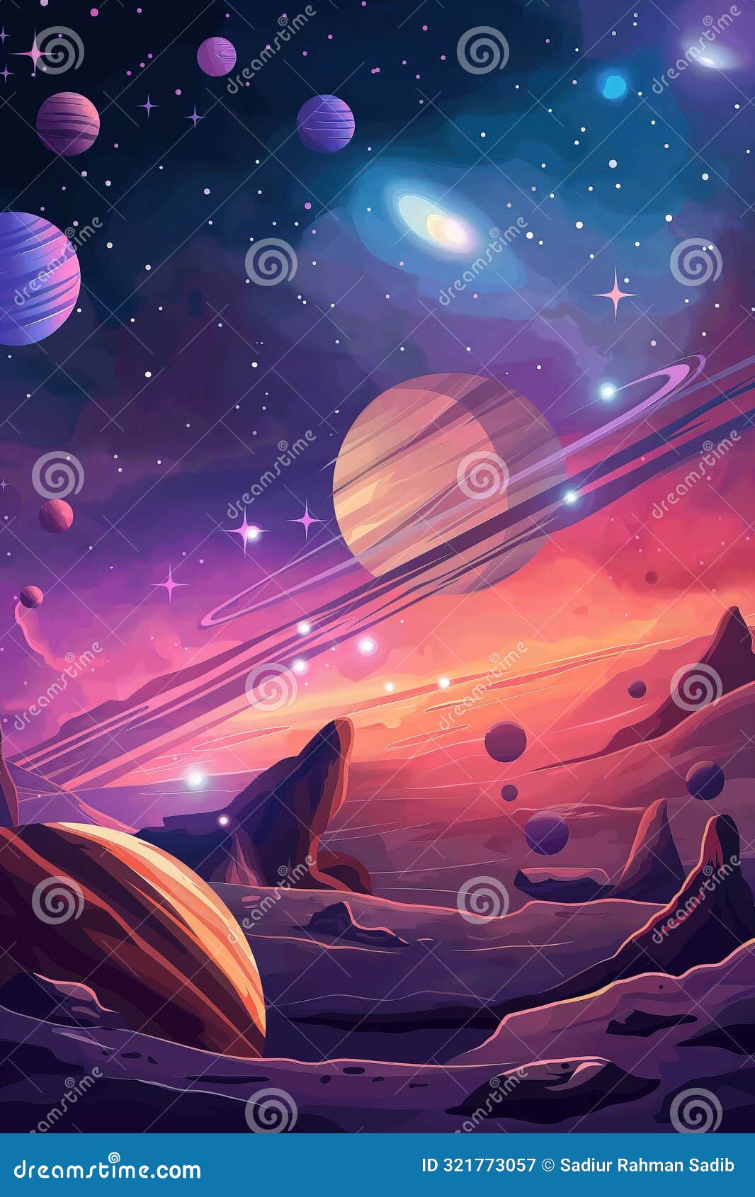 Alien planet with space. stock illustration. Illustration of circle ...