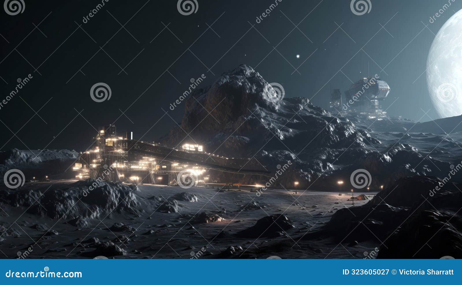 Alien Planet with Space Mining Equipment Stock Illustration ...