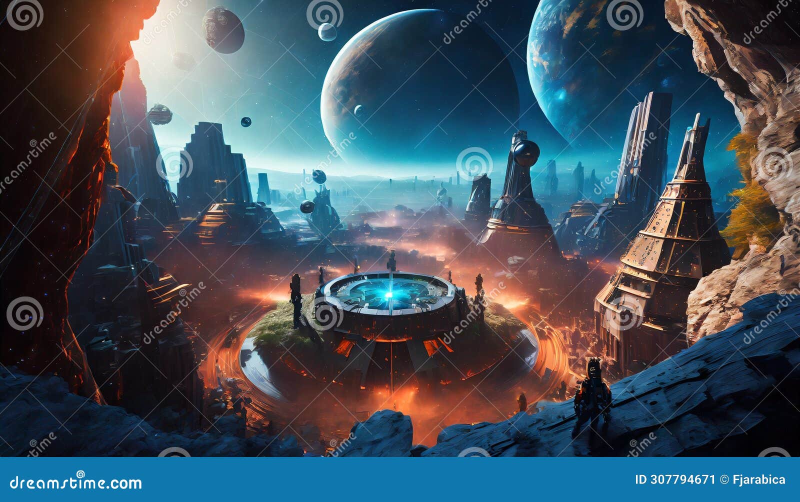 Alien Planet Surface Looking into Space with Other Planets Stock Image ...