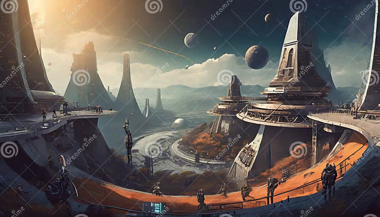 Alien Planet Surface Looking into Space with Other Planets Stock ...